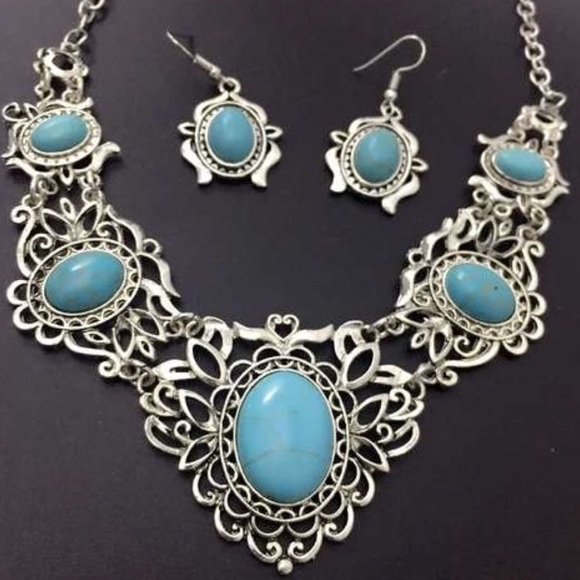 Jewelry | Boho Retro Turquoise Necklace Set | Poshmark